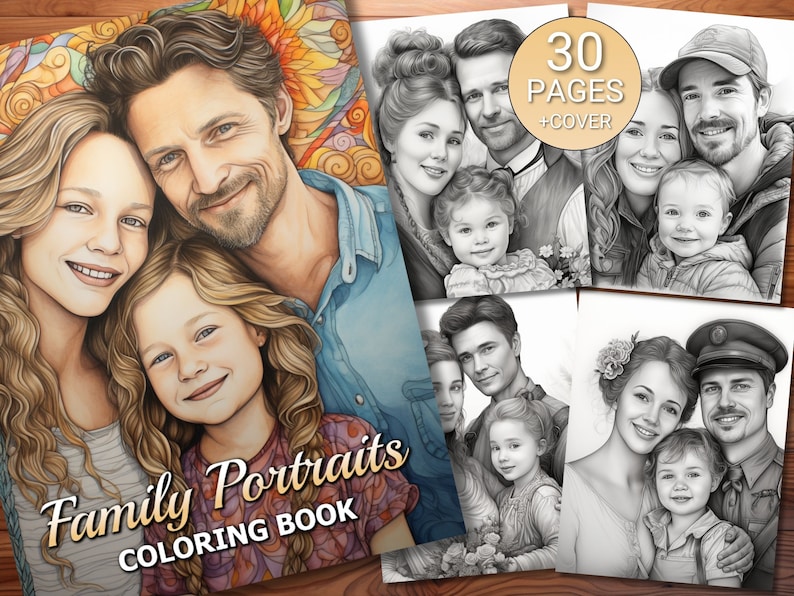 30 Family Portraits Coloring Page Book Adults Kids Instant Download ...