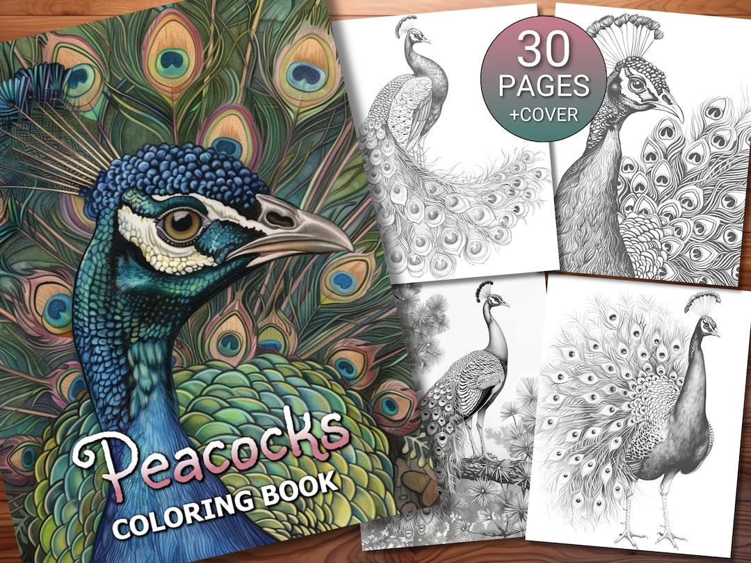 30 Peacocks Coloring Page Book - Adults + Kids - Instant Download ...