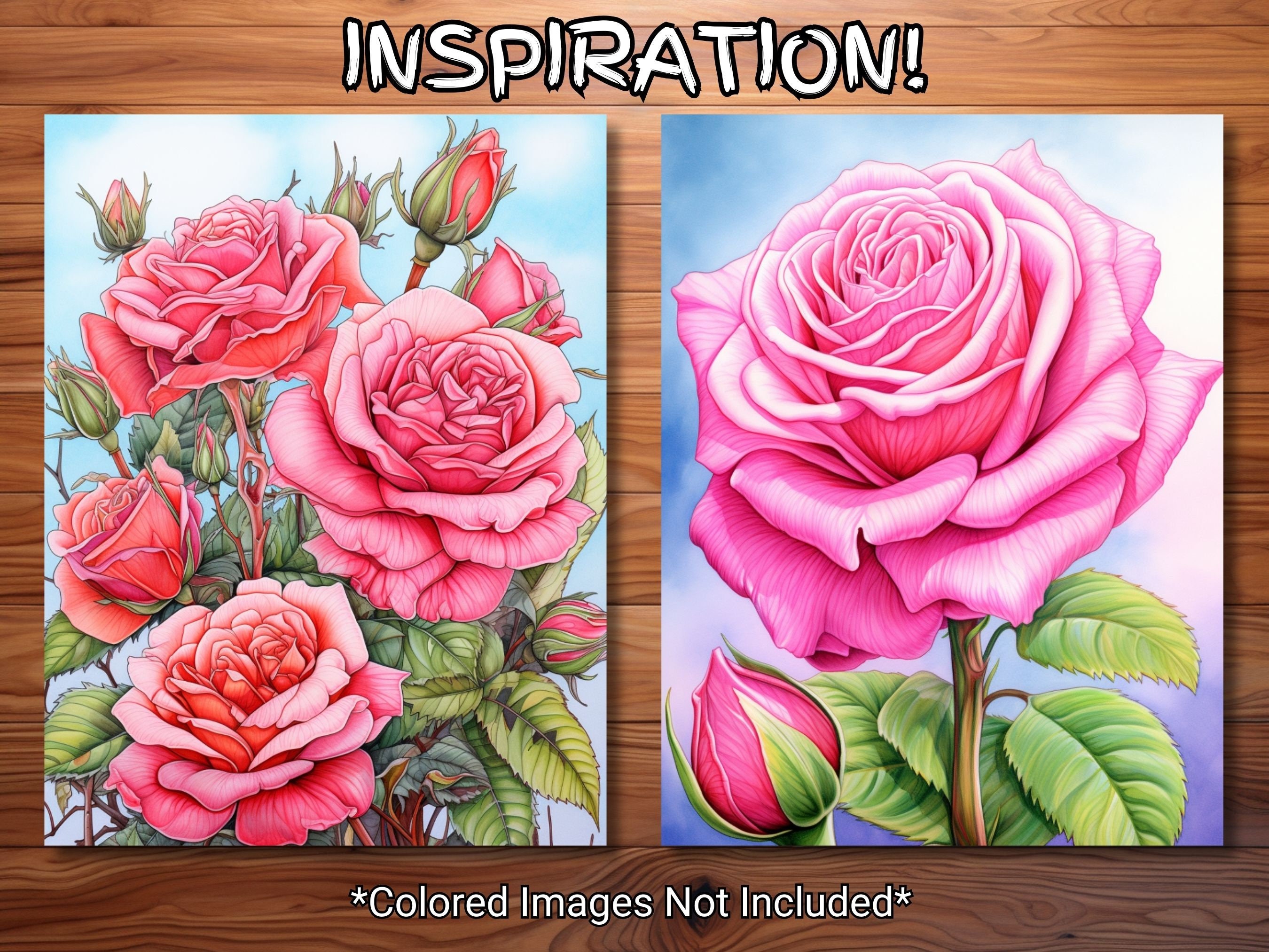 30 Roses Coloring Page Book Adults Kids Instant Download Grayscale ...