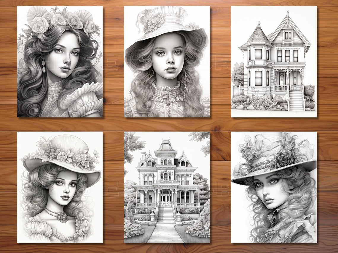 30 Victorian Era Coloring Page Book - Adults + Kids - Instant Download ...