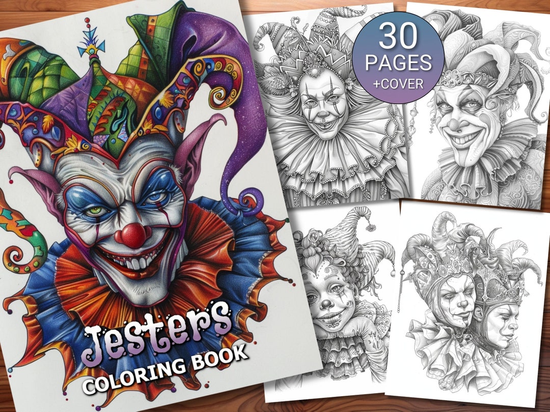 30 Jesters Coloring Page Book - Adults + Kids - Instant Download ...