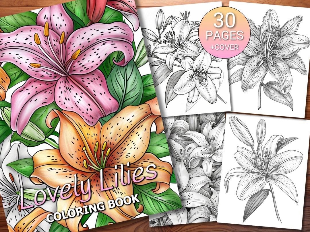 30 Lovely Lilies Coloring Page Book - Adults + Kids - Instant Download ...