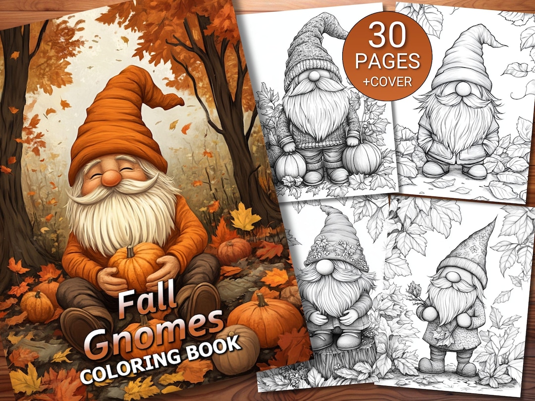 30 Fall Gnomes Coloring Page Book - Adults + Kids - Instant Download ...