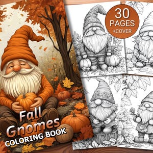 30 Fall Gnomes Coloring Page Book - Adults + Kids - Instant Download ...