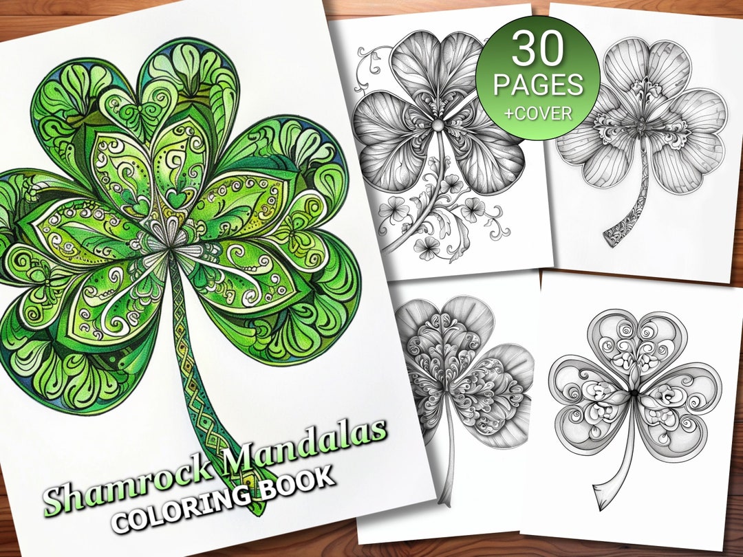 30 Shamrock Mandalas Coloring Page Book - Adults + Kids - Instant ...