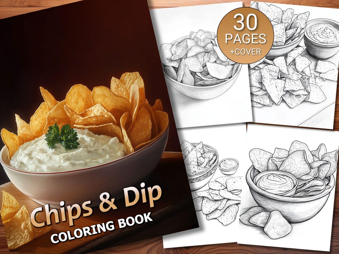 30 Chips & Dip Coloring Page Book - Adults + Kids - Instant Download ...