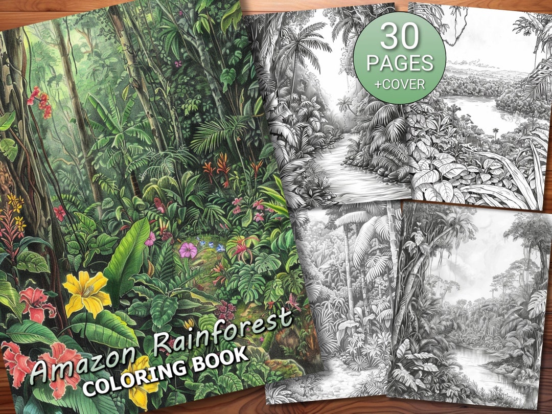 30 Amazon Rainforest Coloring Page Book Adults Kids Instant Download ...