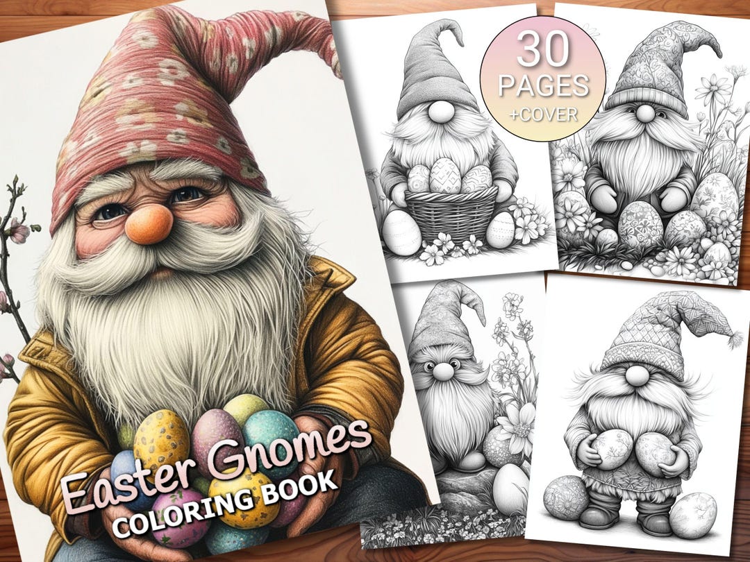 30 Easter Gnomes Coloring Page Book - Adults + Kids - Instant Download ...