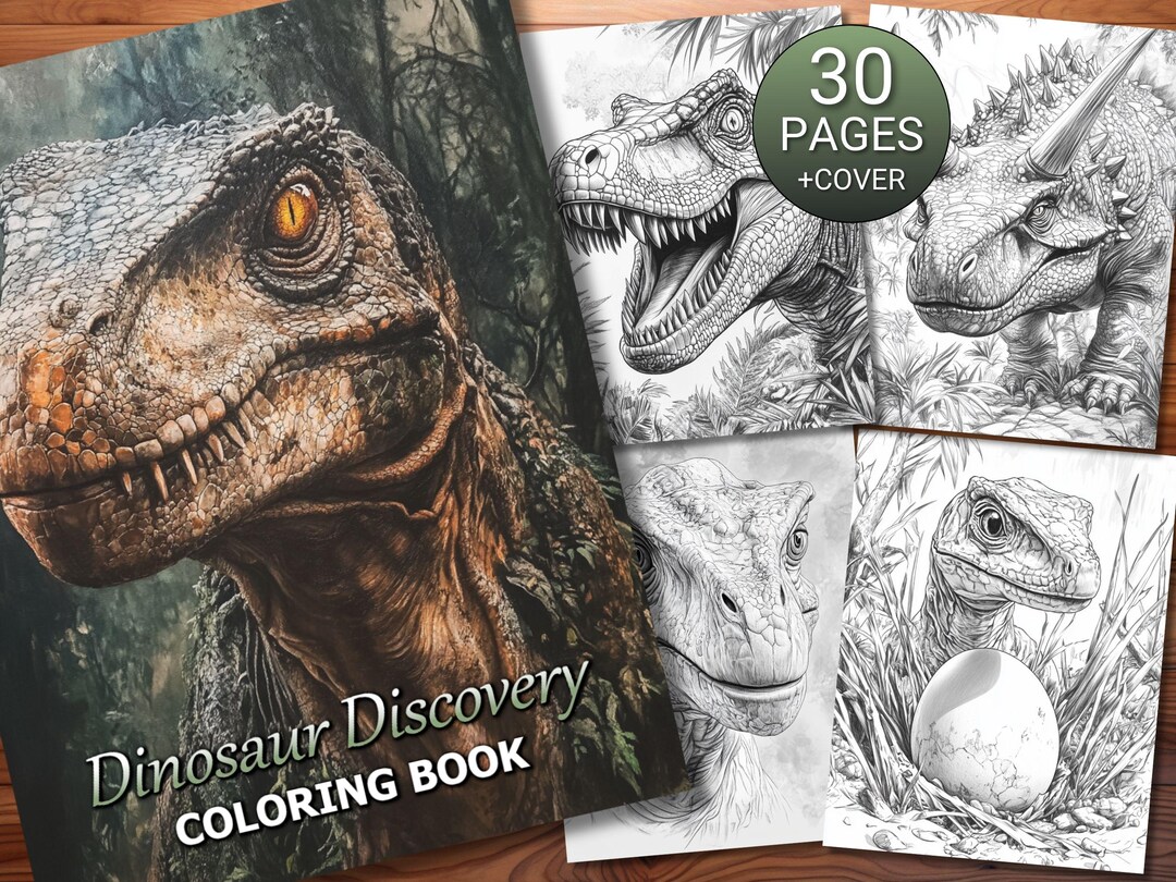 30 Dinosaur Discovery Coloring Page Book - Adults + Kids - Instant ...