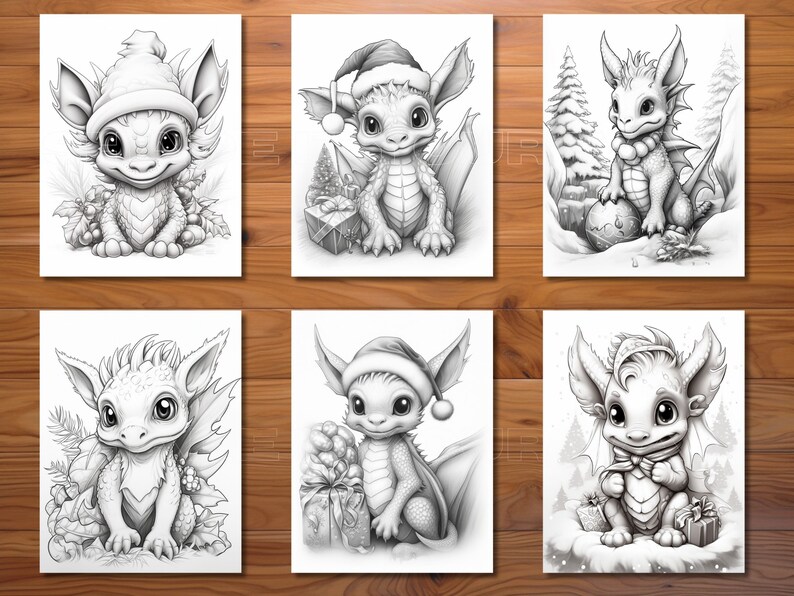 30 Christmas Baby Dragons Coloring Page Book Adults Kids - Etsy
