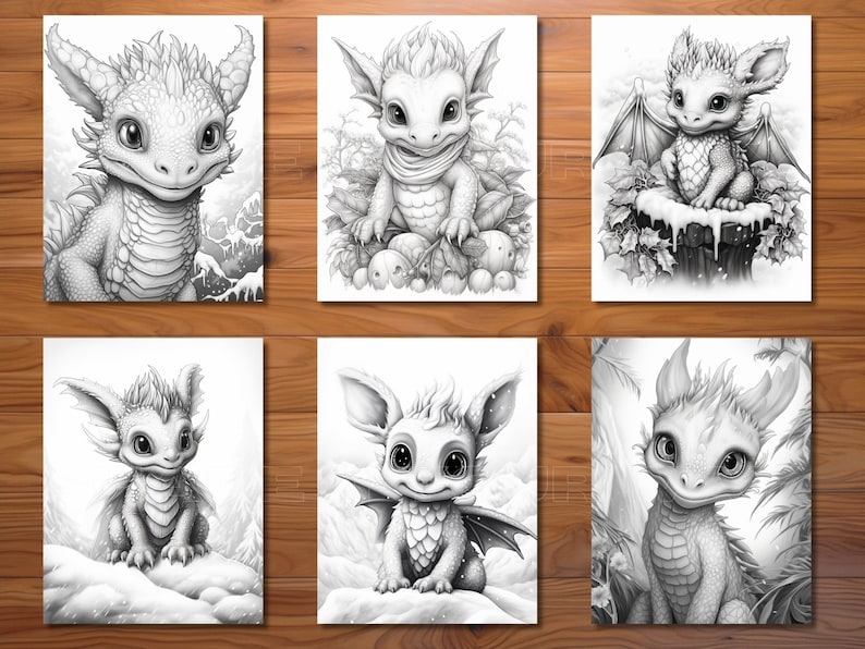 30 Baby Snow Dragons Coloring Page Book Adults Kids Instant Download ...