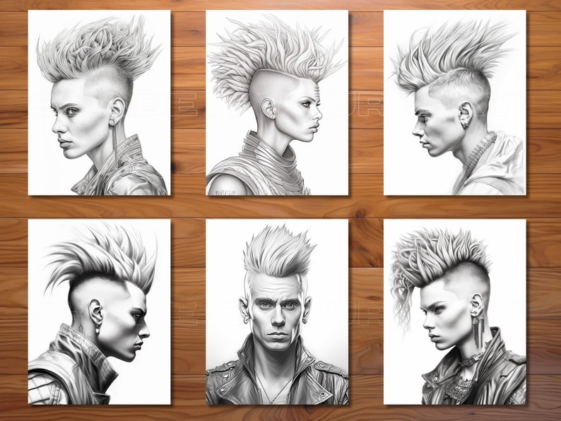 30 Mohawk Hairstyles Coloring Page Book - Adults + Kids - Instant ...