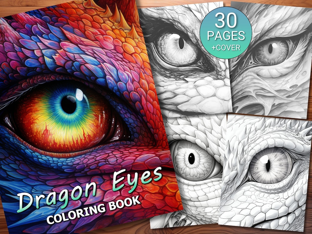 30 Dragon Eyes Coloring Page Book - Adults + Kids - Instant Download ...