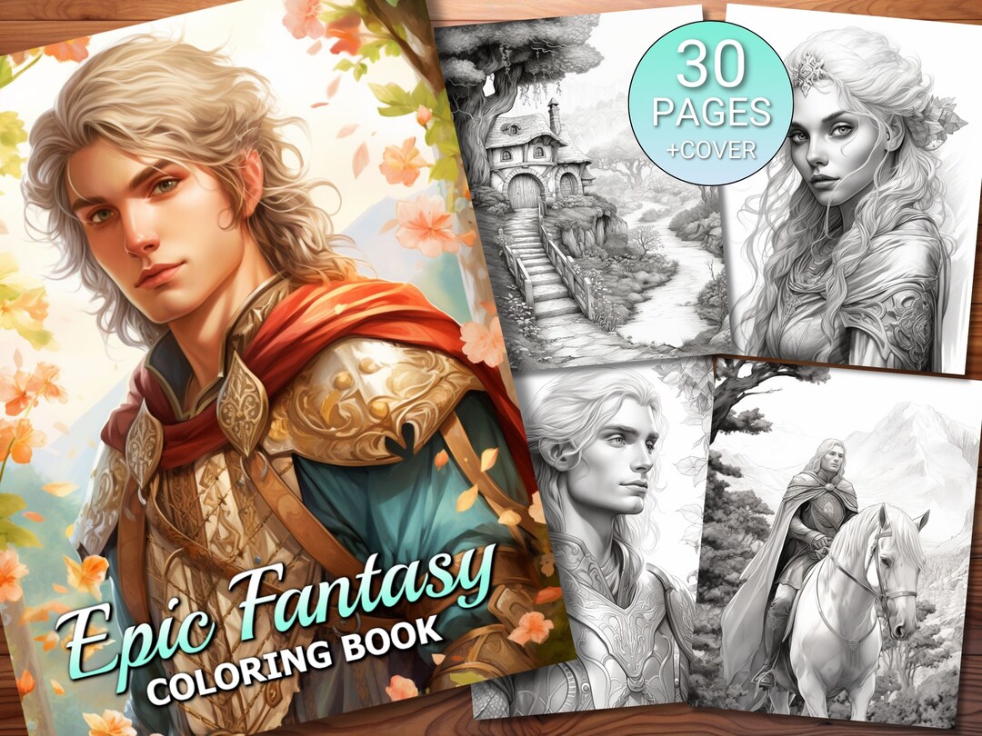 30 Epic Fantasy Coloring Page Book - Adults + Kids - Instant Download ...