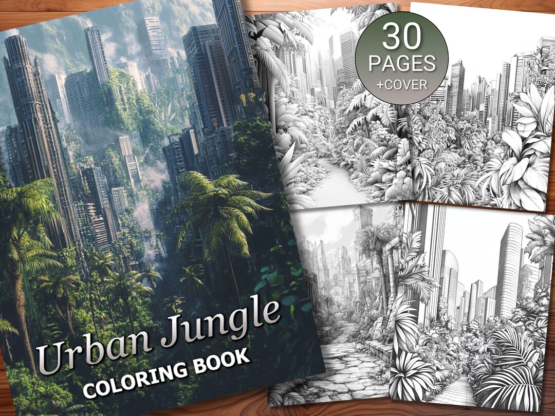 30 Urban Jungle Coloring Page Book - Adults + Kids - Instant Download ...