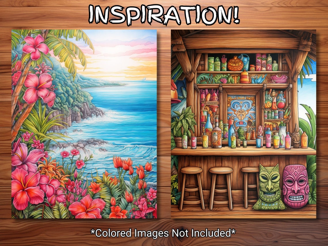 30 Tropical Paradise Coloring Page Book - Adults + Kids - Instant ...