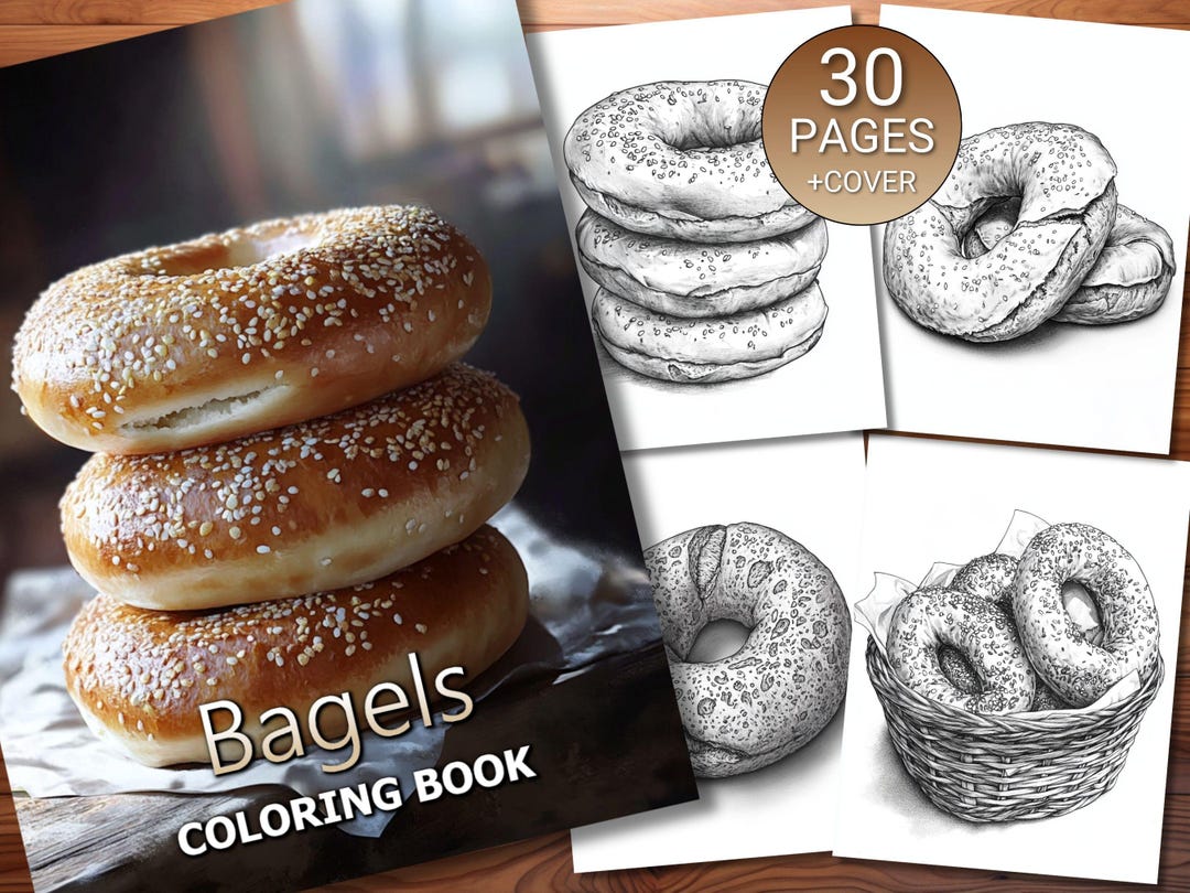 30 Bagels Coloring Page Book - Adults + Kids - Instant Download ...
