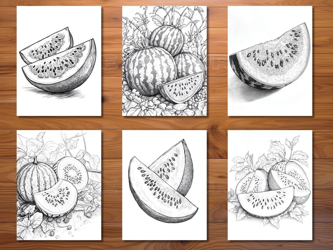 30 Watermelon Coloring Page Book - Adults + Kids - Instant Download ...