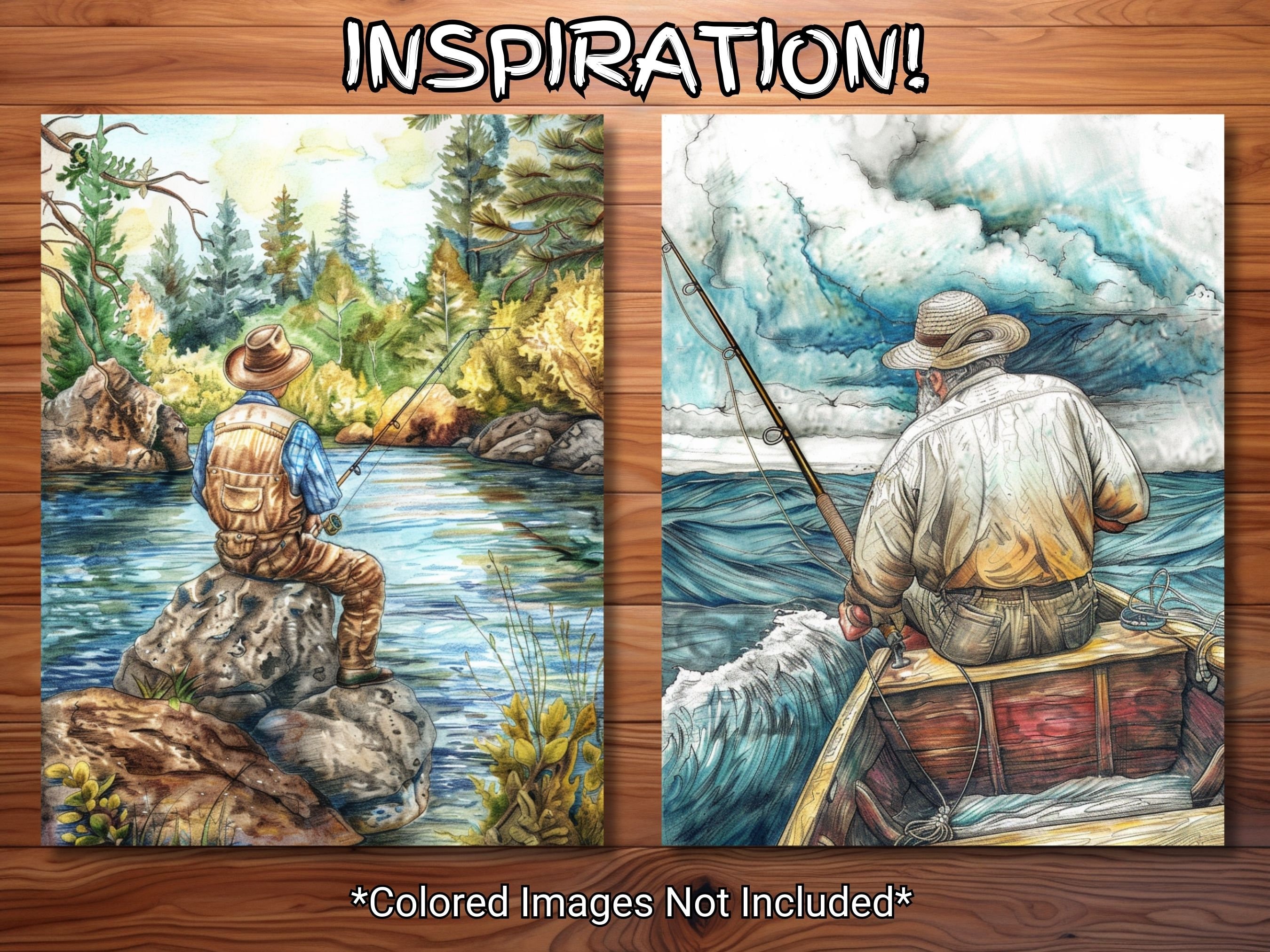 30 Gone Fishing Coloring Page Book - Adults + Kids - Instant Download ...