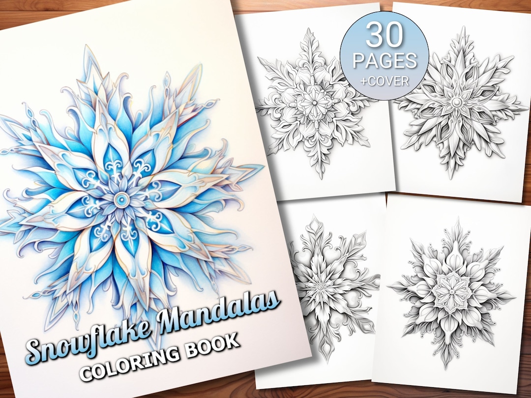 30 Snowflake Mandalas Coloring Page Book - Adults + Kids - Instant ...