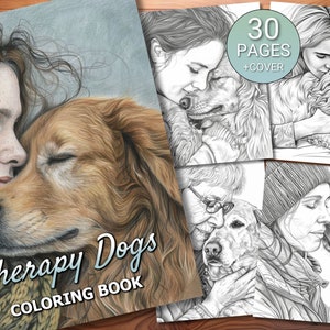 30 Therapy Dogs Coloring Page Book - Adults + Kids - Instant Download ...