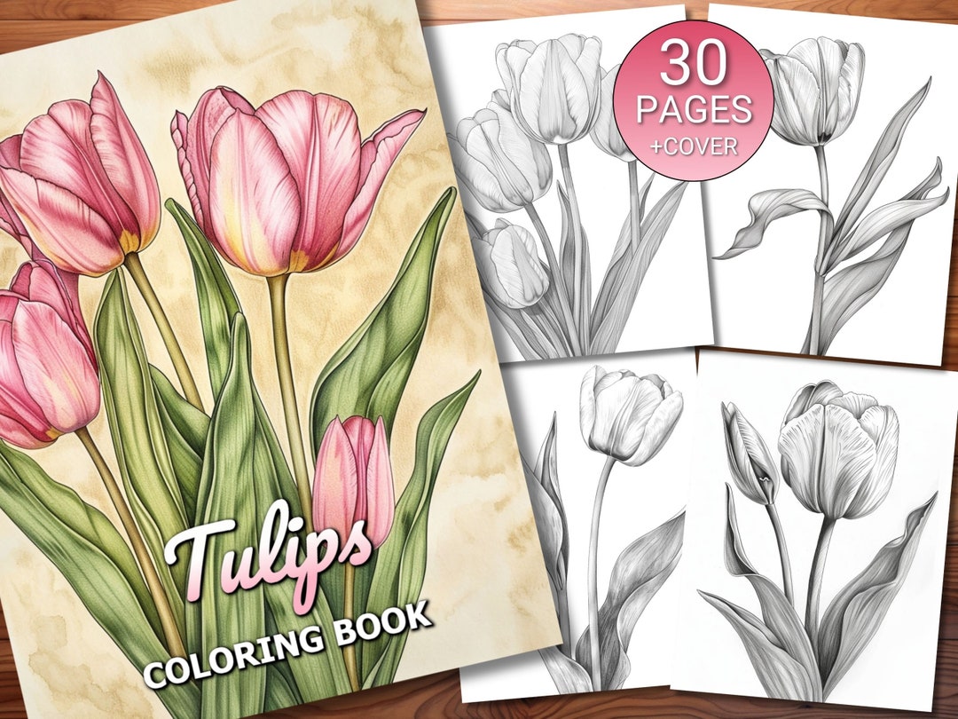 30 Tulips Coloring Page Book - Adults + Kids - Instant Download ...