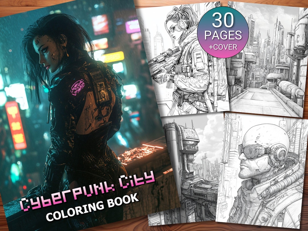 30 Cyberpunk City Coloring Page Book - Adults + Kids - Instant Download ...