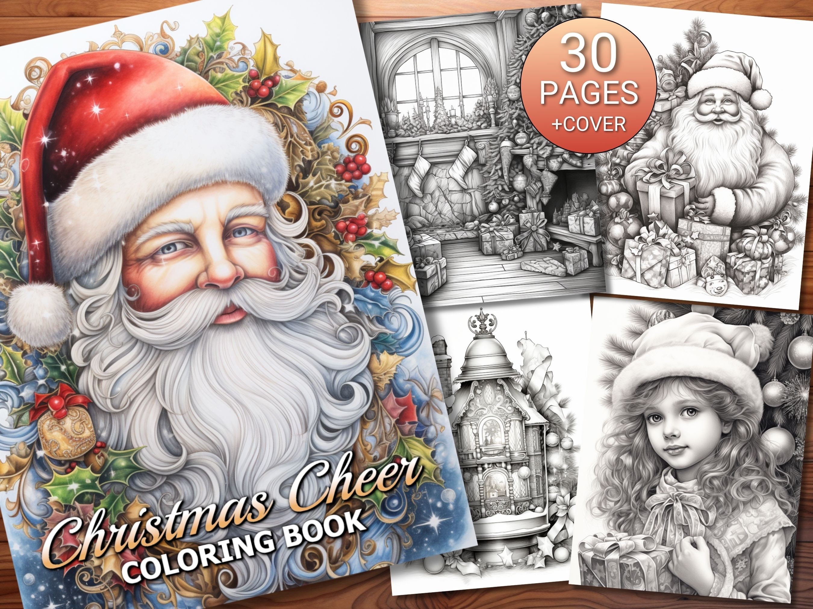 30 Christmas Cheer Coloring Page Book Adults Kids Instant Download ...