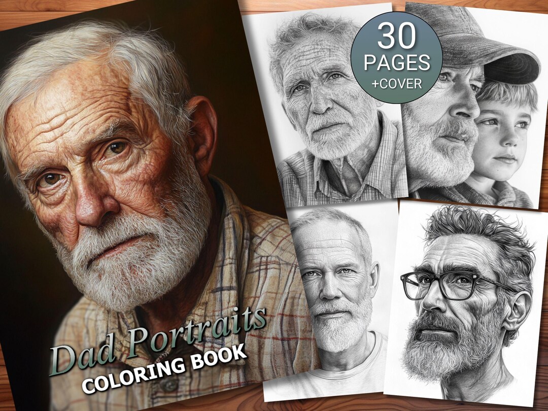 30 Dad Portraits Coloring Page Book - Adults + Kids - Instant Download ...