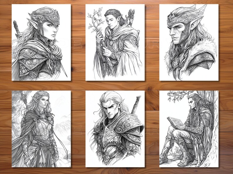 30 Elven Exiles Coloring Page Book - Adults + Kids - Instant Download ...