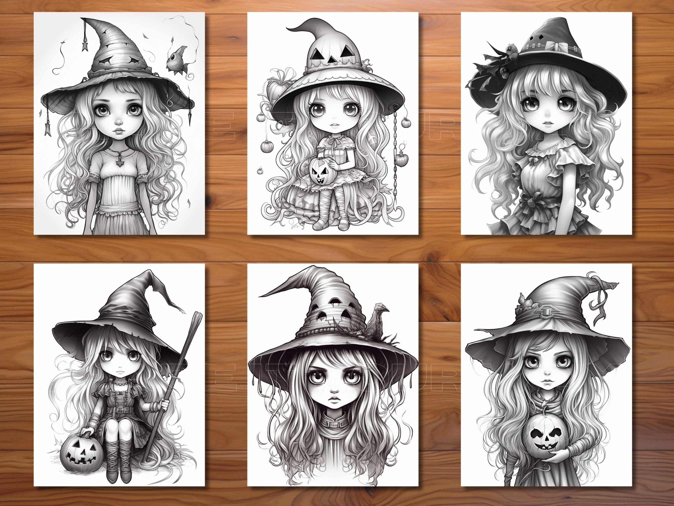 30 Chibi Witches Coloring Page Book - Adults + Kids - Instant Download ...