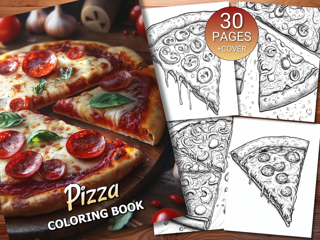30 Pizza Coloring Page Book - Adults + Kids - Instant Download ...