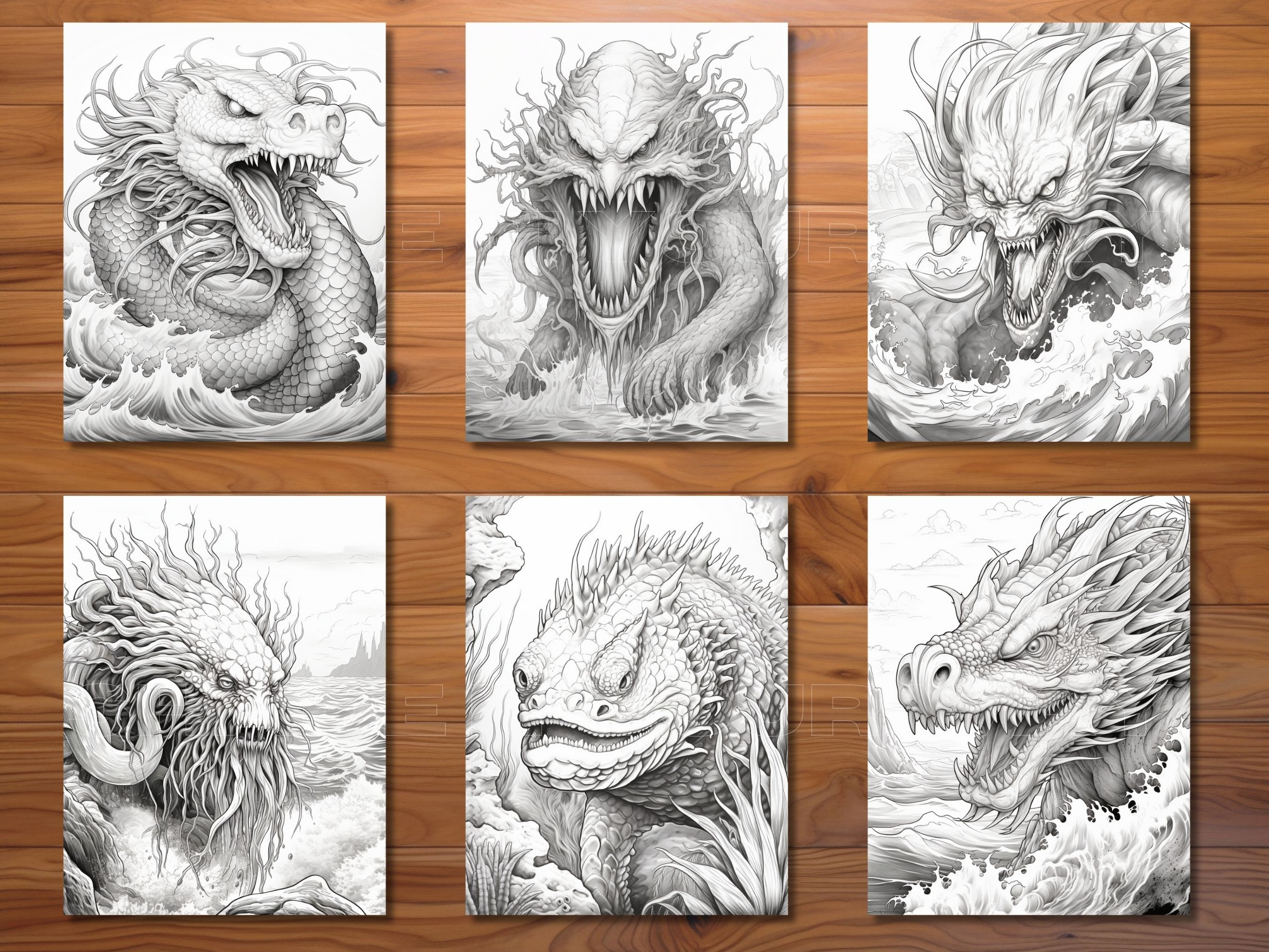 30 Sea Monsters Coloring Page Book Adults Kids Instant - Etsy