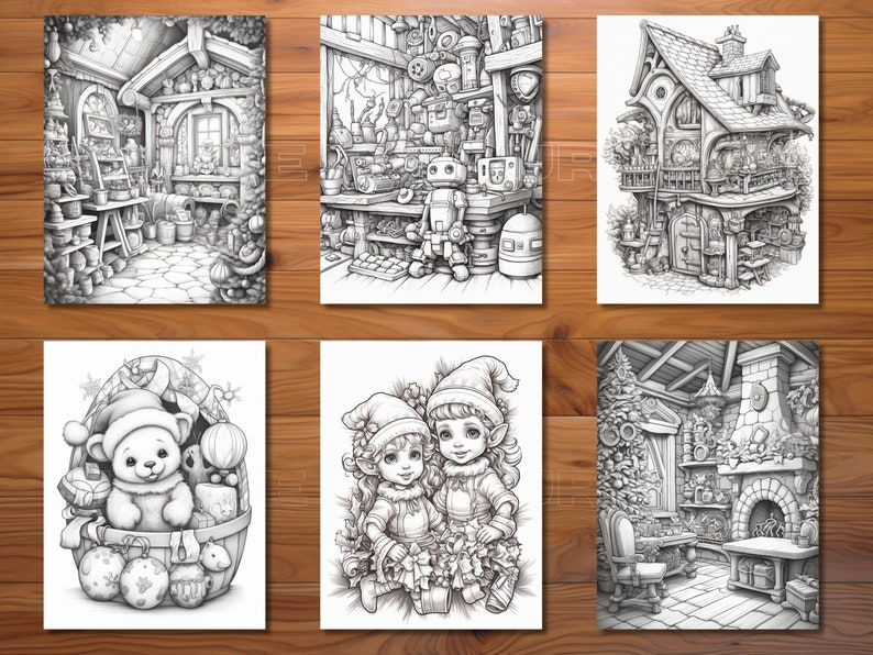 30 Santa's Workshop Coloring Page Book Adults Kids Instant Download ...