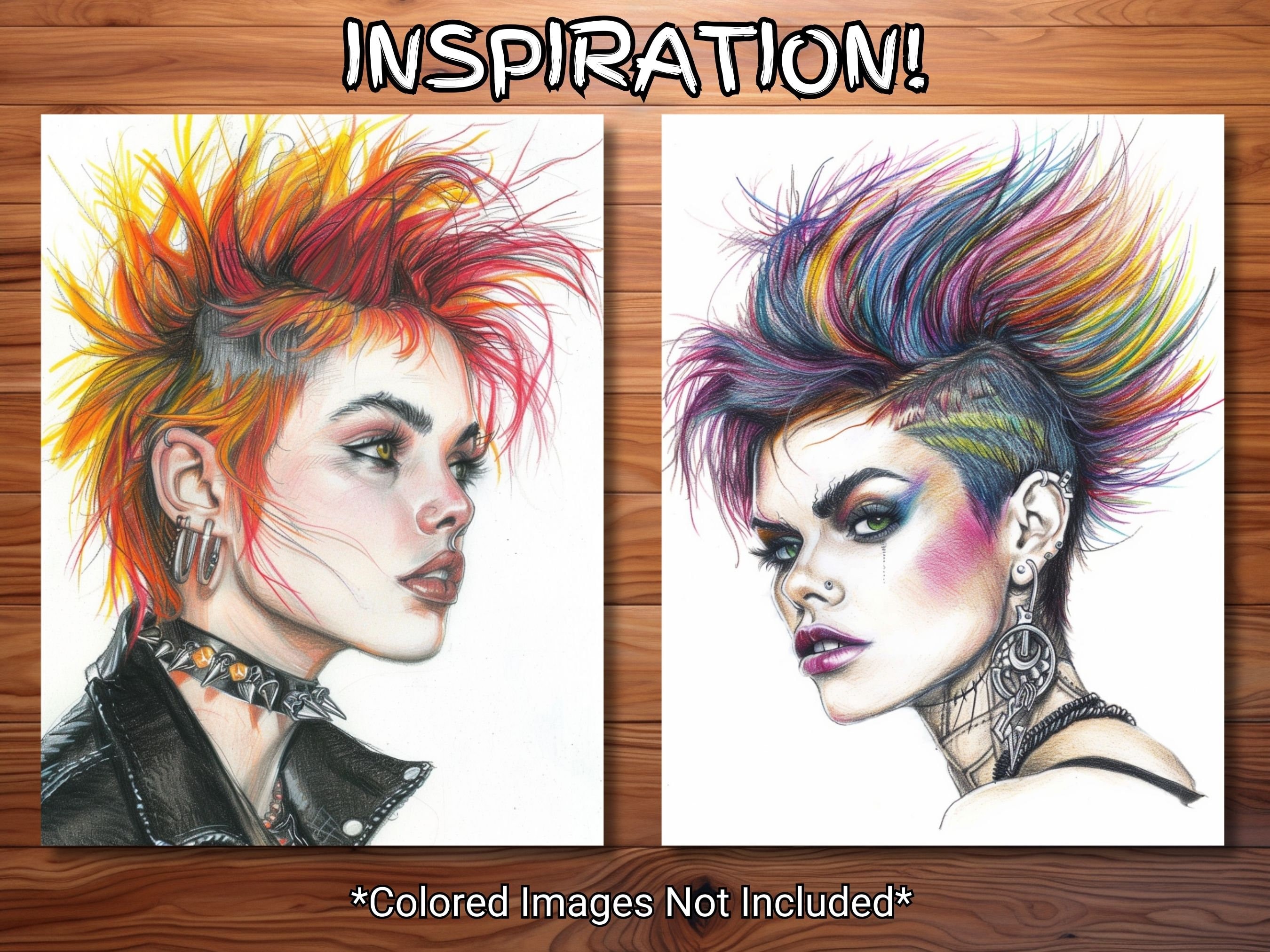 30 Punk Hairstyles Coloring Page Book - Adults + Kids - Instant ...