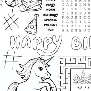Unicorn Birthday Coloring Sheet, Unicorn Activity Sheet, Printable ...