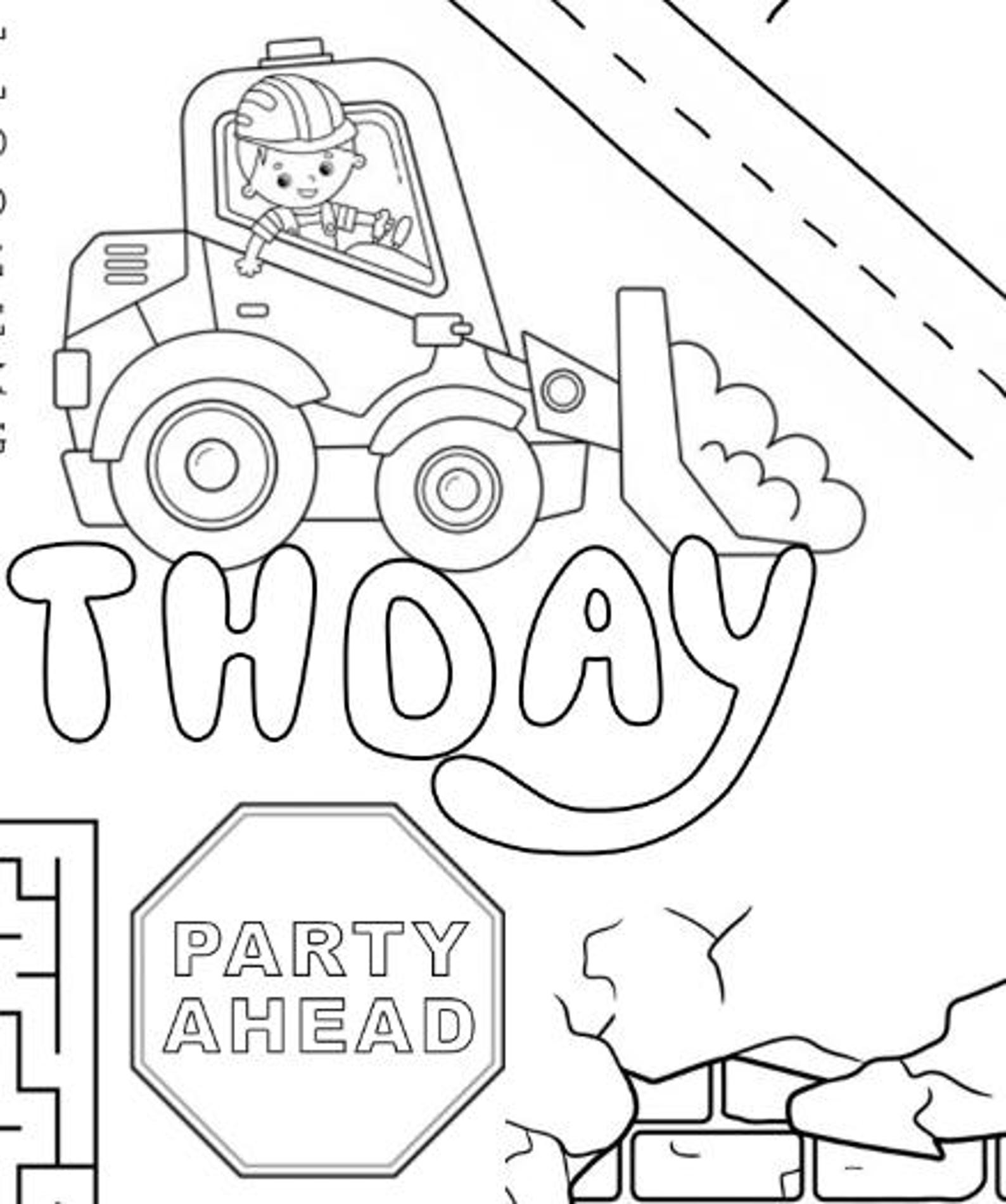 Construction Birthday Coloring Sheet, Digger Activity Sheet, Printable ...