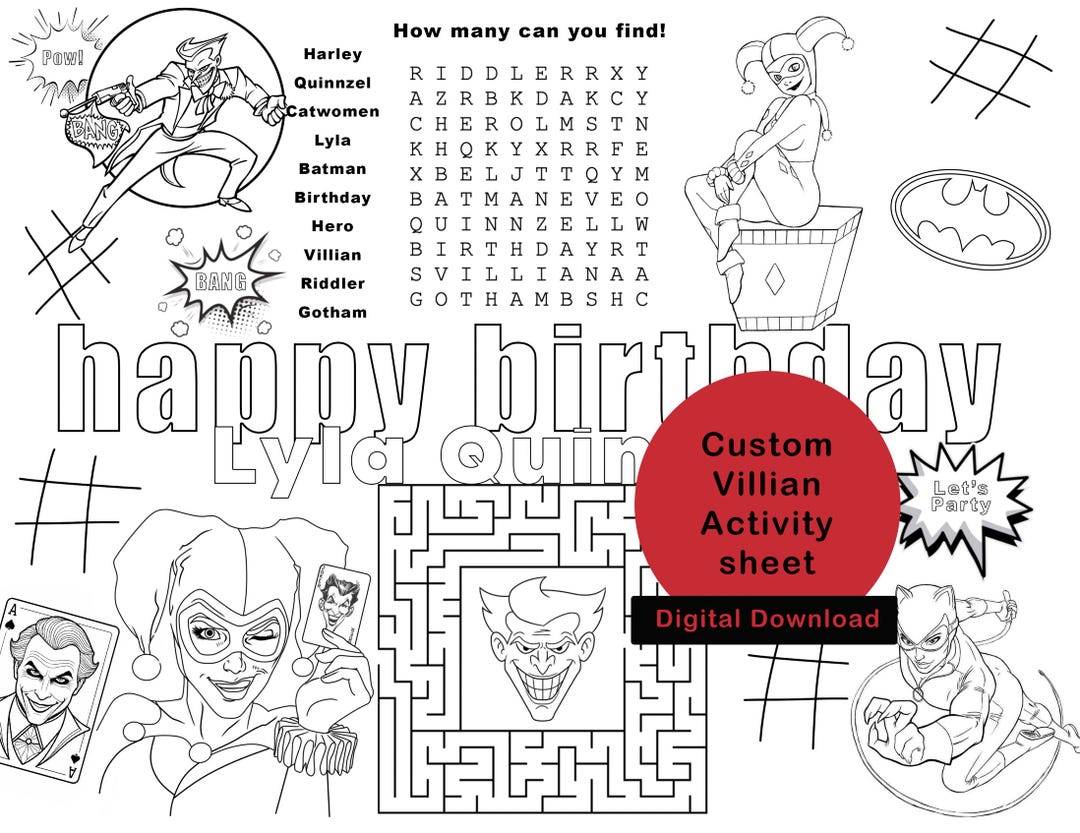 Custom Villians Superhero Coloring Sheet, Joker Activity Sheet, Super ...