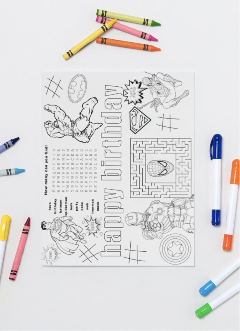 Superhero Birthday Activity Sheet, Coloring Page (digital Download) - Etsy
