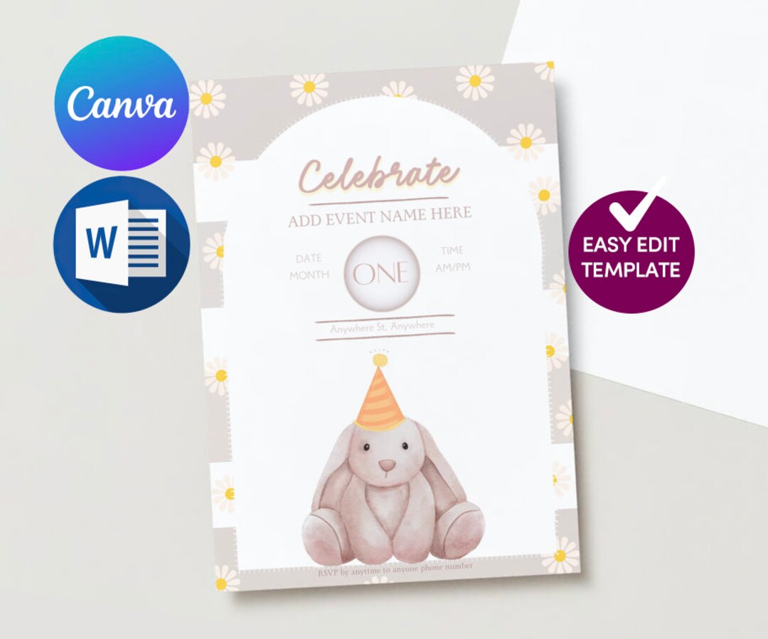 Editable Jellycat Rabbit Digital Invite Template, Jellycat Party Bunny ...