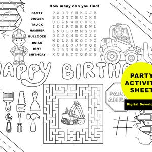 Construction Birthday Coloring Sheet, Digger Activity Sheet, Printable ...