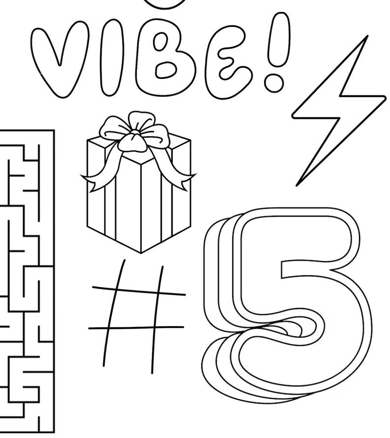 Five is a Vibe Birthday Coloring Sheet, Five Vibe Activity Sheet ...