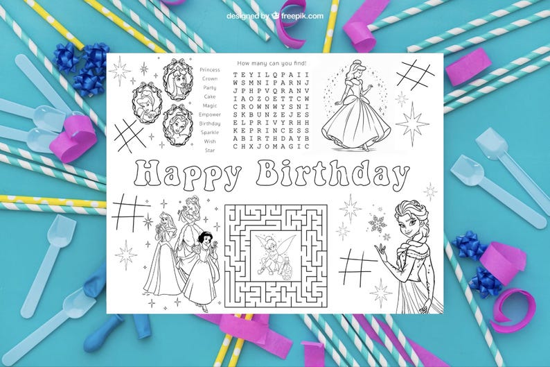 Princess Birthday Coloring Sheet, Princess Activity Sheet, Printable ...