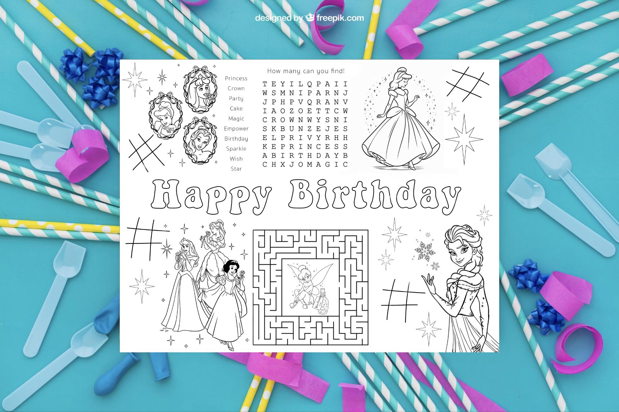 Princess Birthday Coloring Sheet, Princess Activity Sheet, Printable ...