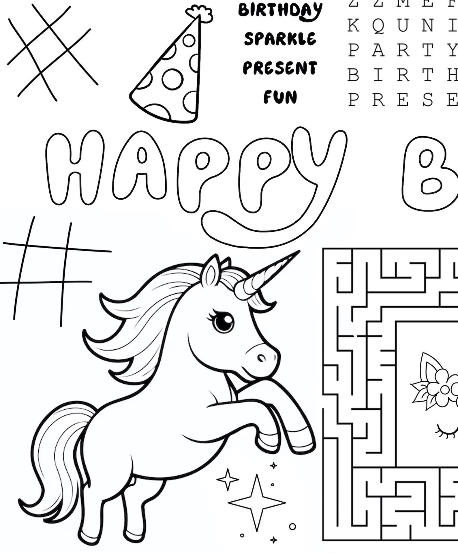 Unicorn Birthday Coloring Sheet, Unicorn Activity Sheet, Printable ...