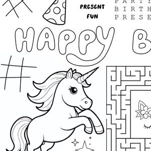 Unicorn Birthday Coloring Sheet, Unicorn Activity Sheet, Printable ...