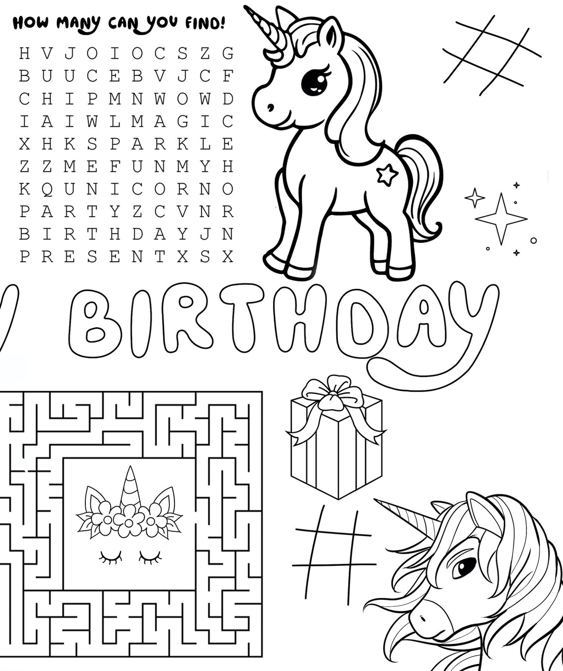 Unicorn Birthday Coloring Sheet, Unicorn Activity Sheet, Printable ...
