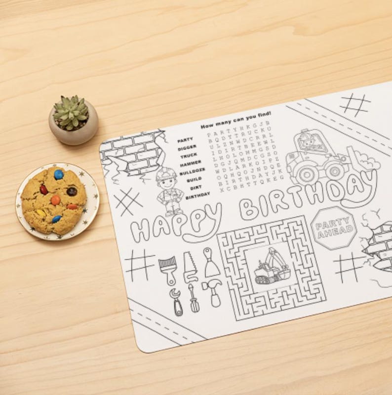 Construction Birthday Coloring Sheet, Digger Activity Sheet, Printable ...