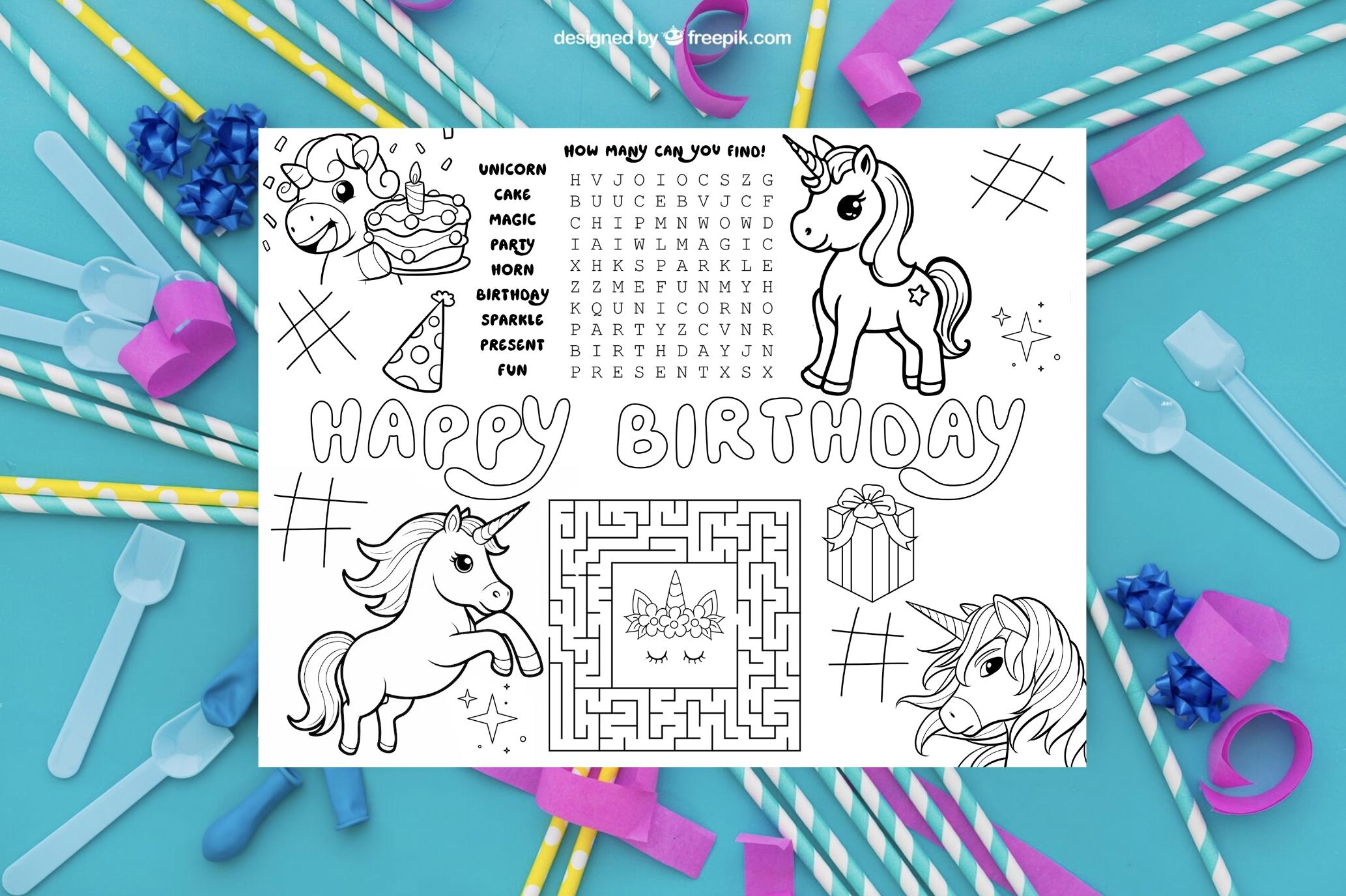 Unicorn Birthday Coloring Sheet, Unicorn Activity Sheet, Printable ...