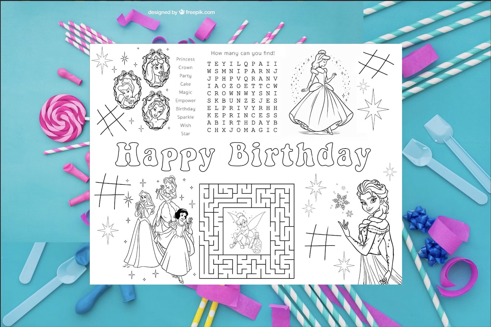 Princess Birthday Coloring Sheet, Princess Activity Sheet, Printable ...